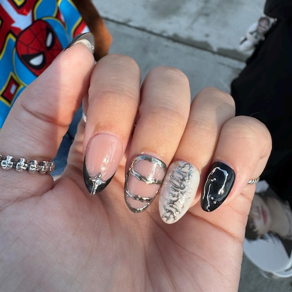 Custom Kpop Inspired Presson Nails Ateez NCT EXAMPLE Silver Chrome ...