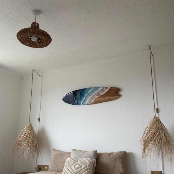 Wood Live Edge Floating Shelves With Ocean Waves Coastal Beachy Room ...
