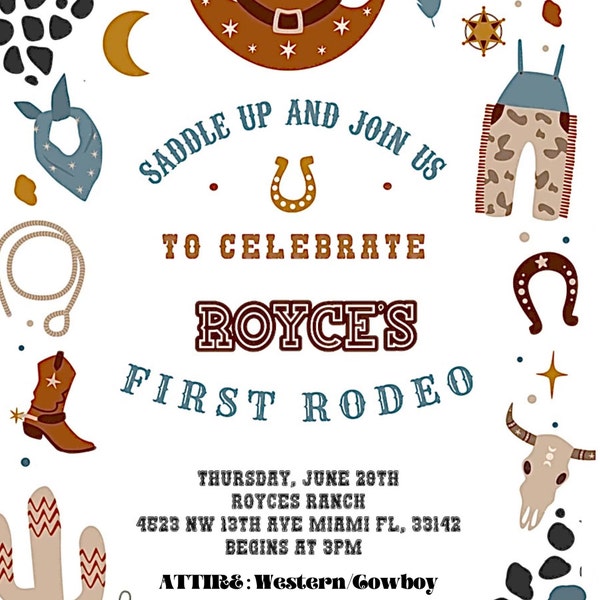 Editable My First Rodeo Invitation Cowboy Birthday Invite Wild West ...