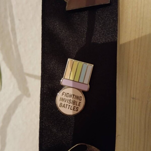 Fighting Invisible Battles Medal Enamel Pin – Rainbow Positivity Badge ...