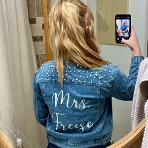 Custom Bridal Denim Jacket With Pearls Personalized Mrs. Jean - Etsy