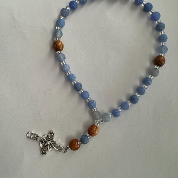 Blue Ceramic and Decorative Wood Cross Protestant Prayer Beads ...