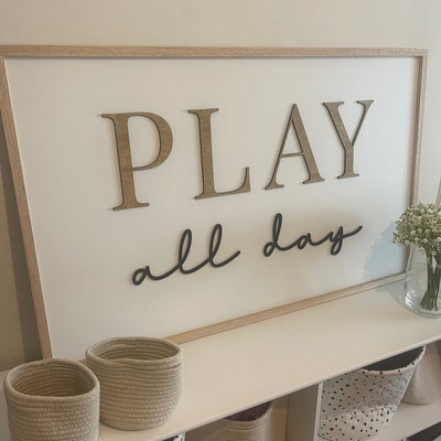 Play All Day Sign, Playroom Sign, Framed Playroom Sign, Kids Sign ...