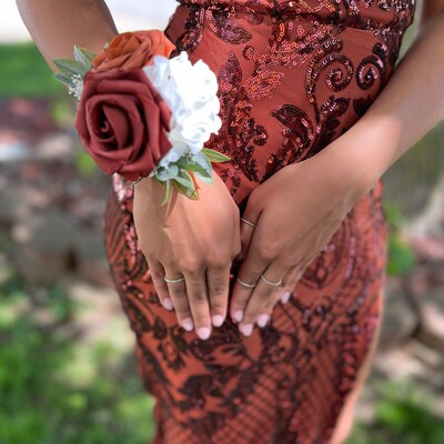 Terracotta, Rust, and Cream Wrist Corsage for Mom or Grandma, Mom ...