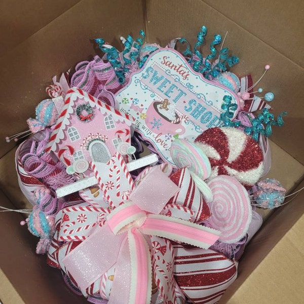 Peppermint Christmas Swag, Christmas Wreath for Front Door, Red and ...