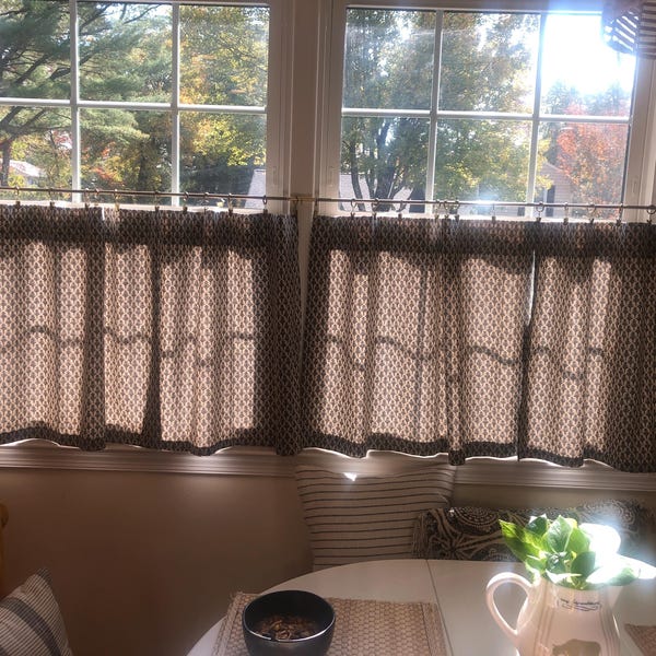 Pleated Lynn Block Print Cafe Curtain , Tier Curtains, Kitchen Curtains ...
