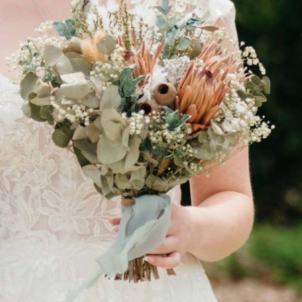 Wildflower Dried Flower Arrangement, Mauve Pink Tea Tree Whimsical ...