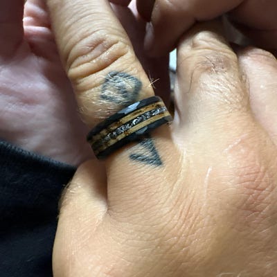 Hammered Meteorite and Guitar String Black Tungsten Ring Tungsten ...