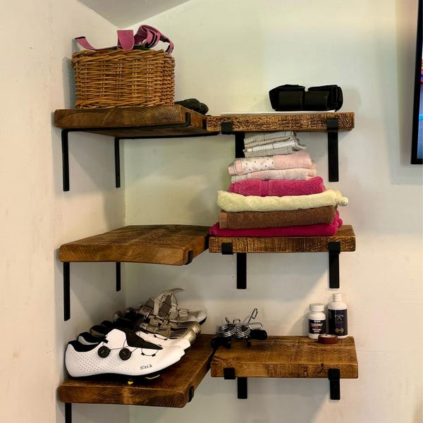 Extra Deep Handmade Rustic Shelf With Black Down Brackets (31cm Depth ...