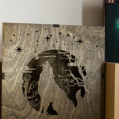 Howling Wolf Light Box Bedroom Rustic Wooden Pyrography Wood Burning ...