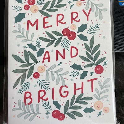 Merry and Bright Christmas Cards Set of 8 or Individual Greeting Card ...