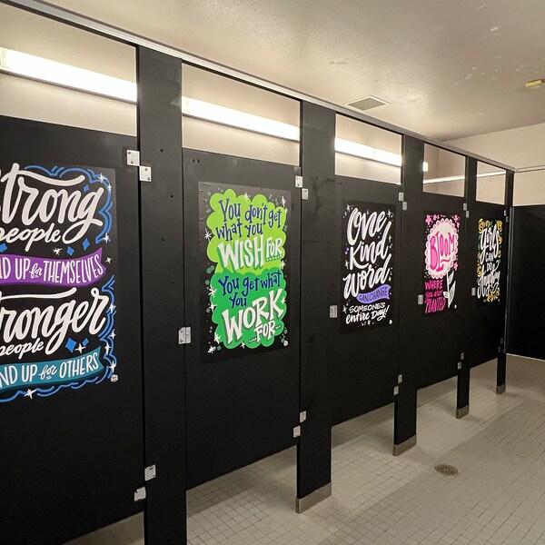 4 Bathroom Stall Vinyl Stickers for Elementary Schools | Installing ...