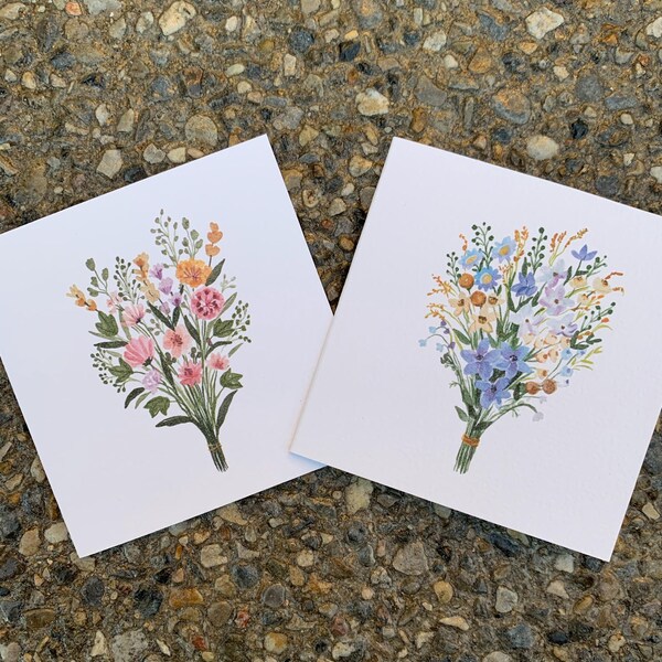 6 Mini Card Set, Floral Card, Watercolor Flowers, Textured Paper ...
