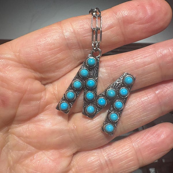 INITIAL NECKLACE | Turquoise Stone Initial Necklace | Stone Pendant ...
