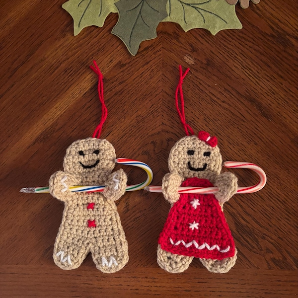 CROCHET PATTERN | Crochet Gingerbread Man Candy Cane Holder, Candy Cane ...