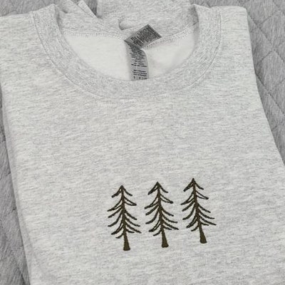 Pine Tree Trio Embroidered Crewneck Sweatshirt, Winter Sweater ...