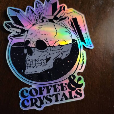 Coffee Crystals Skull Holographic Sticker, Coffee Skull Holographic ...