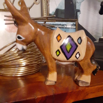 Hand Carved Long Eared Brown Donkey With Some White on His Stomach ...