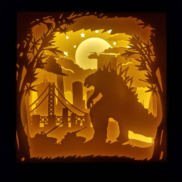 Godzilla Shadow Box, SVG Digital Download Files, Light Box SVG, 3D ...