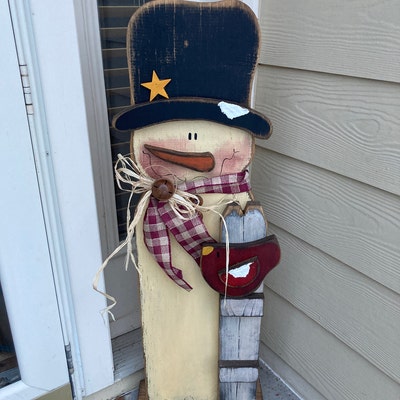 Standing Wood Snowman/3 Ft Tall/primitive Winter Decor/ Rustic Snowman ...