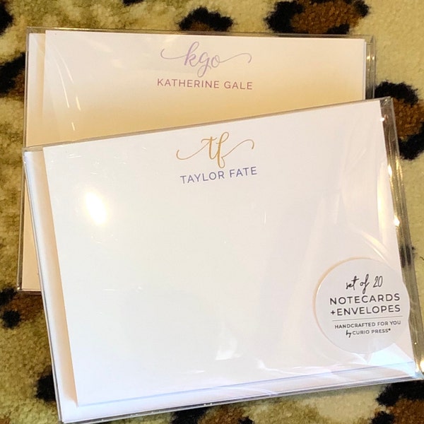 Personalized Note Cards Set, Monogram Stationery Monogrammed Note Card ...