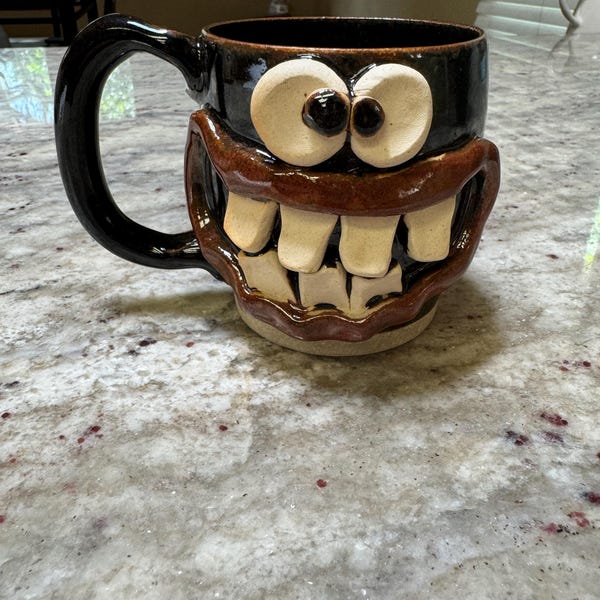 PENELOPE Pottery Chicken Mug in Blue. Cute Hot Tea Mug. Funny Face ...