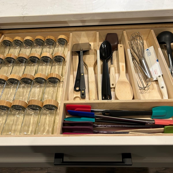 Custom Drawer Organizer for Spices Configured to Fit Your Drawer, Wood ...