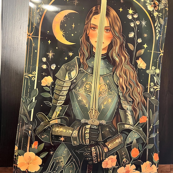 Female Medieval Knight Tapestry Style Art Mythical Celestial Fantasy ...