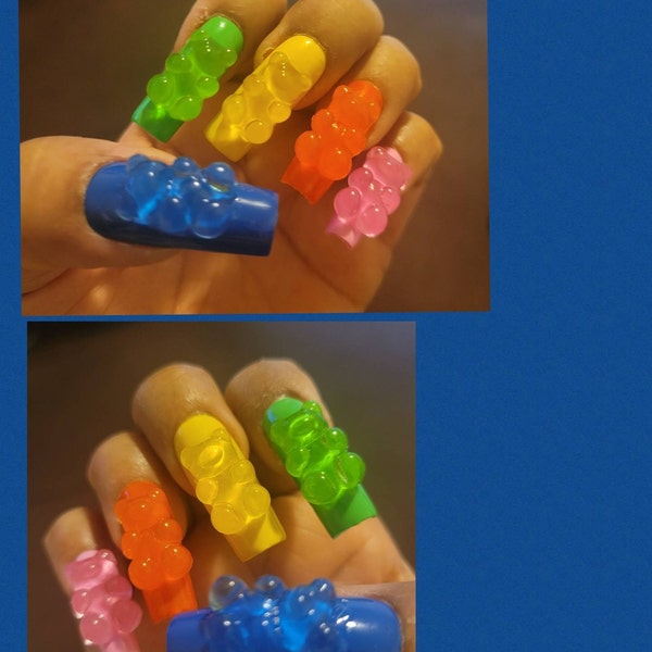 Gummy Bears and Solid Rainbow Colors Press on Nails Set - Etsy