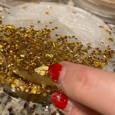 Resin Coaster Sets, White and Gold Coasters, Handmade, 4 Diameter ...
