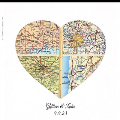 Custom Heart Map, Unique Wedding Gift for Couple, Personalized Map ...