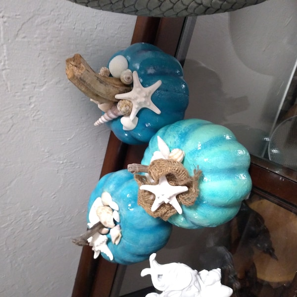 Coastal Pumpkin-key West Pumpkin-shell Pumpkin-coastal Pumpkin Decor ...