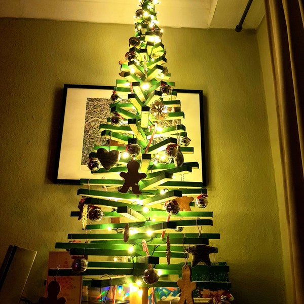 Festive Wooden Dark Walnut Christmas Tree, Handmade Holiday Decor ...