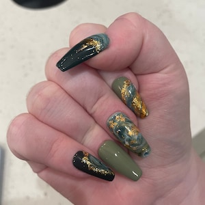 Neon Green and White Ombre Nails With 3d Flowers and Holographic ...