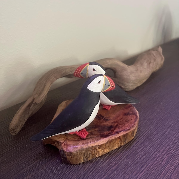 Hand Carved Wooden Puffin Figurines | Coastal Decor | Nautical ...
