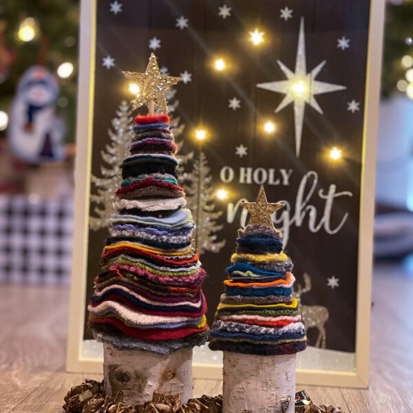 Multicolor Rainbow Felted Wool Christmas Tree Set Handmade Wool Decor ...