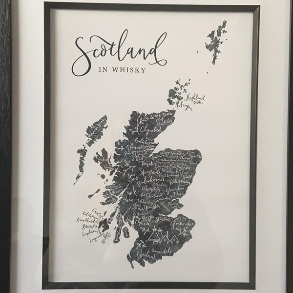 Whisky Map of Scotland - Scottish Scotch Calligraphy Illustration ...