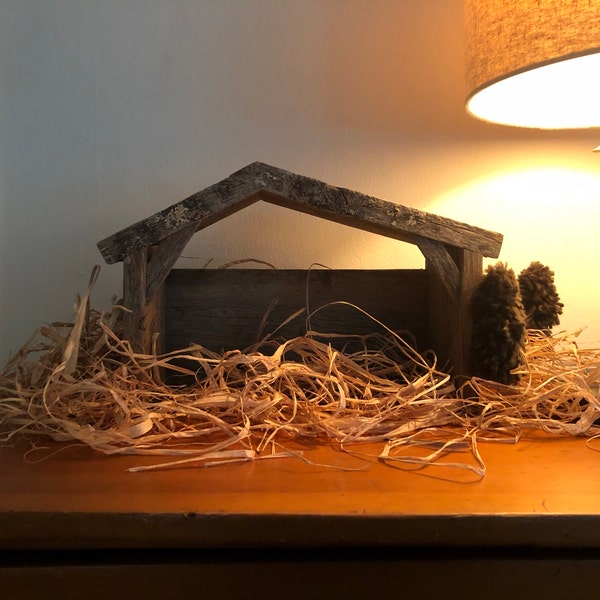 Barn Wood Nativity Stable, Wooden Manger, Creche, Set, Nativity Stable ...