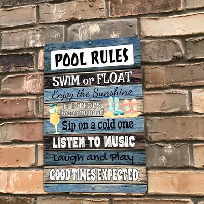Pool Rules Metal Sign With Inspirational Sayings Indoor/outdoor, Rustic ...
