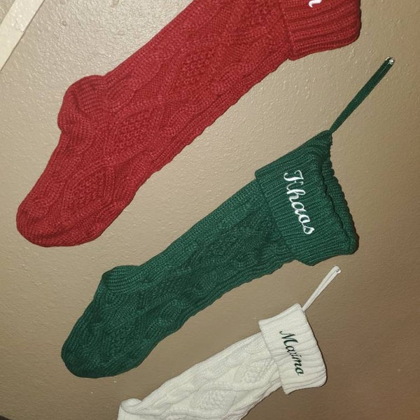 Personalized Stocking, Embroidered Stocking, Red Cable Knit Stocking ...