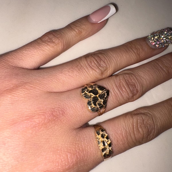 10k & 14k Solid Gold Vintage Nugget Smashing Band Ring Gift for Men ...