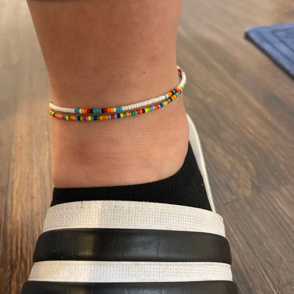 Multicolored Dainty Beaded Anklet, Colorful Anklet, Seed Bead Anklet ...