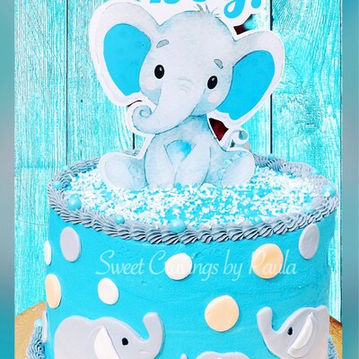Peanut Elephant Centrepiece for Baby Boy Shower in Light Blue & Gray ...