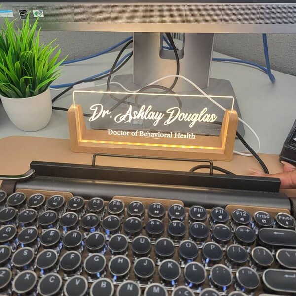 Acrylic Name Plate Light Personalized, LED Light With Wave Pattern ...