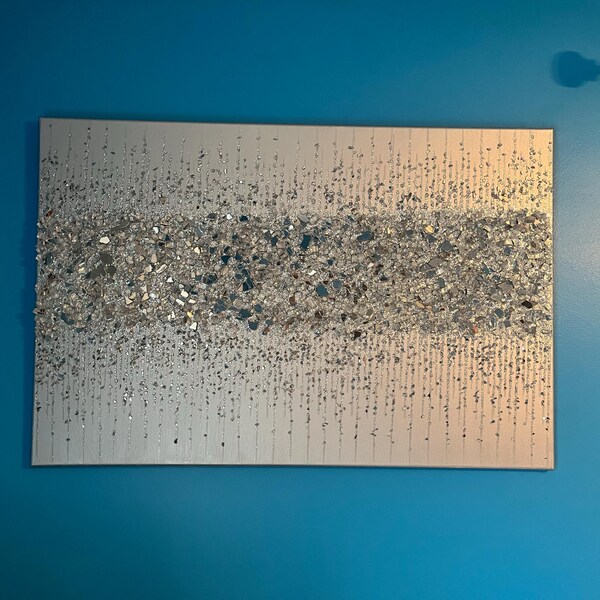 Simple Elegance Glam Glitter & Glass Painting, Glass Wall Art, Silver ...