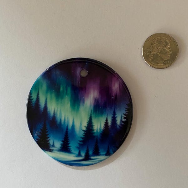 Northern Lights Aurora Borealis Winter Forest Ceramic Ornaments, 2-side ...