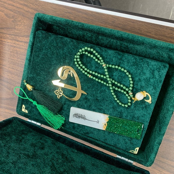Green Personalized Velvet Quran Set, Birthday and New Home Gift Ideas ...
