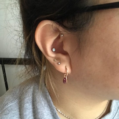 Triple Forward Helix, 16g, 2mm 3mm 4mm Balls, Labret Studs, 6mm Flat ...
