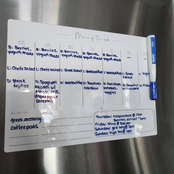Weekly Horizontal Magnetic Menu Planner Dry Erase | Whiteboard Planner ...