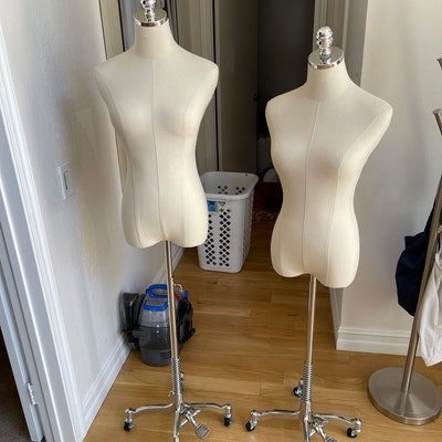 Female Display Dress Form in Natural Canvas on Heavy Duty Metal Rolling ...